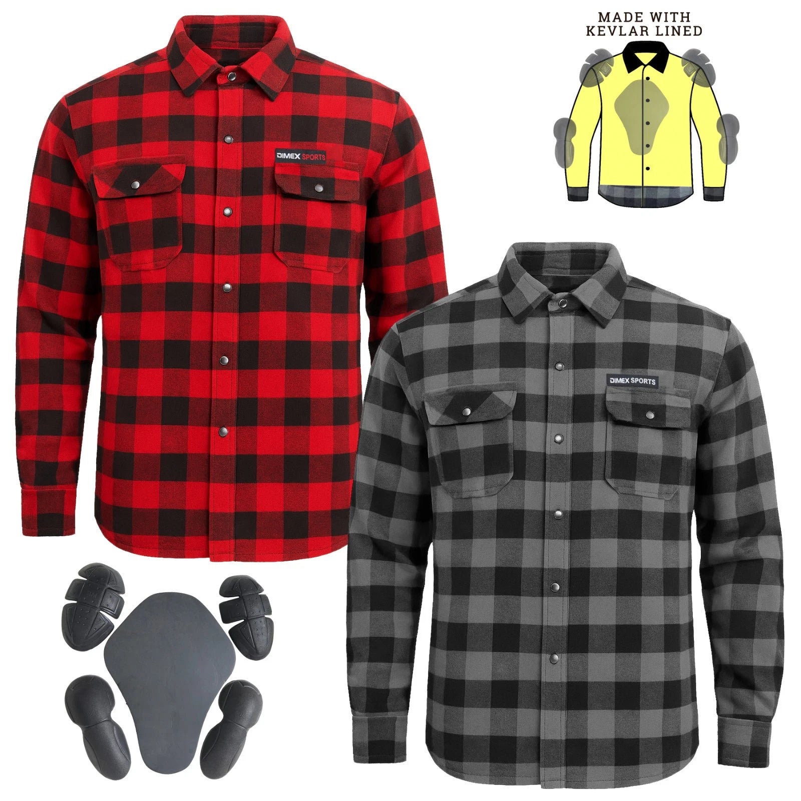 Dimex Mens Motorcycle Flannel Shirt Road Race Lined With Kevlar CE Arm